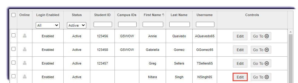 Editing a Student Account – Ignitia