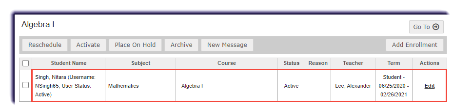 Viewing a Student's Enrollments – Ignitia