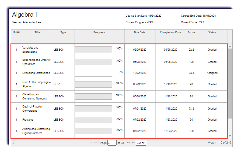 Viewing Details about Student Courses – Ignitia