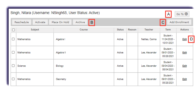 Student's Course Enrollment Overview – Ignitia