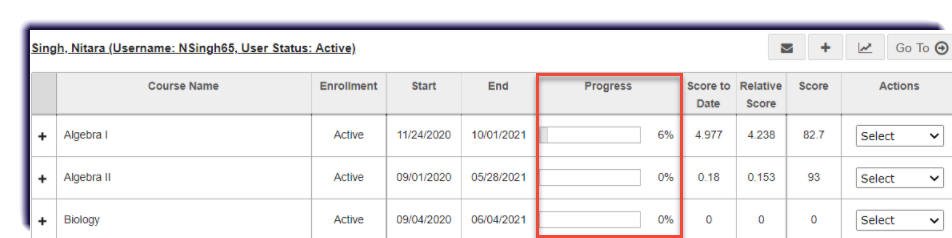 Viewing the Student's Course Progress – Ignitia