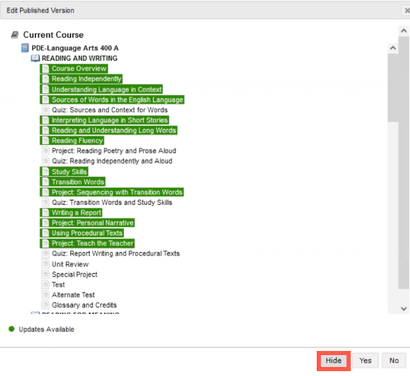 Updating Courses for Structural Changes – Ignitia